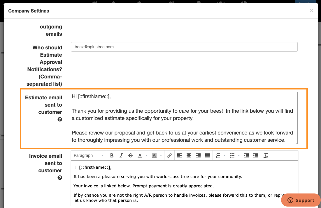 How to change Estimate / Proposal email template – Treezi